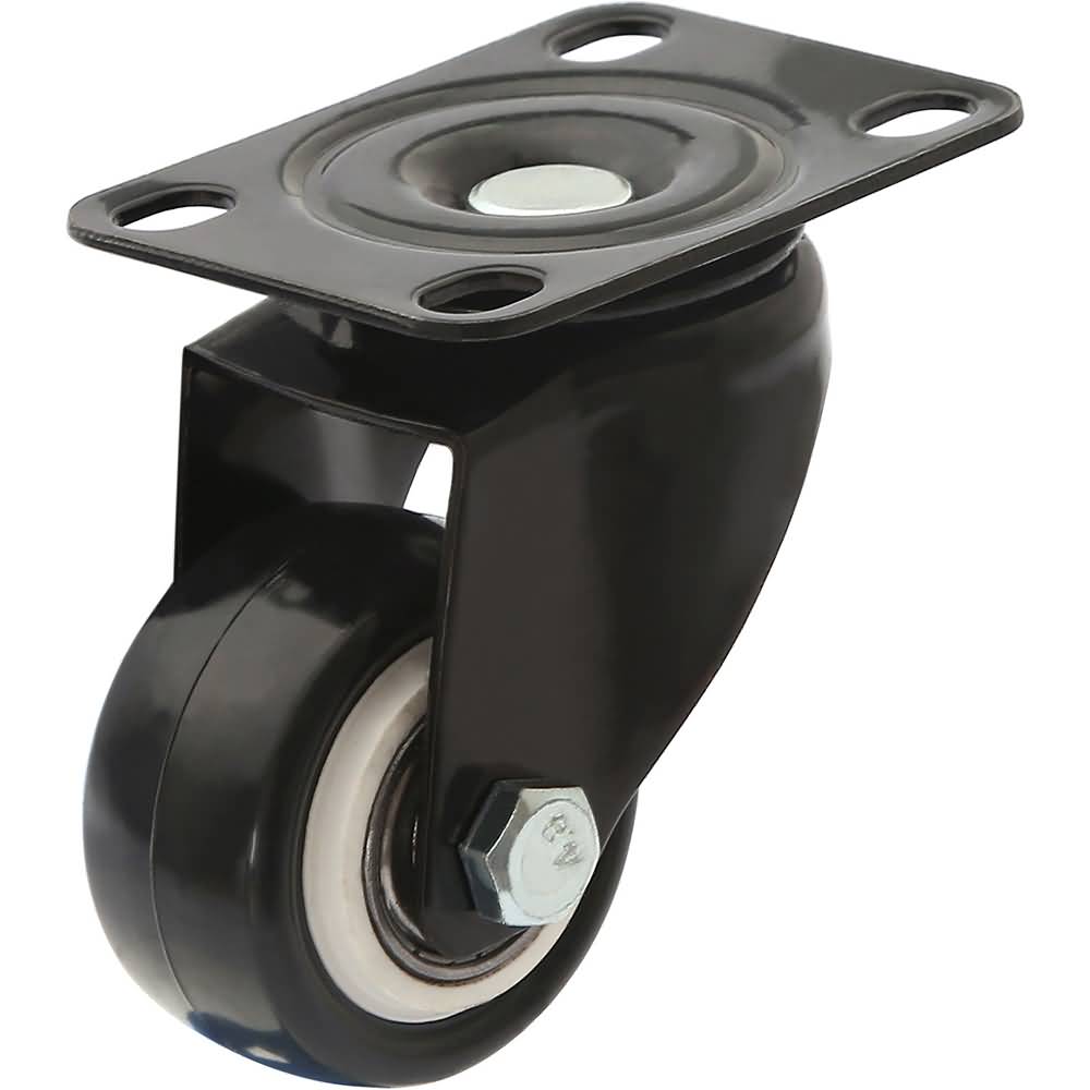 12 Pack 1.5 inch All Black PU Swivel Caster No Brake - Factor Duty