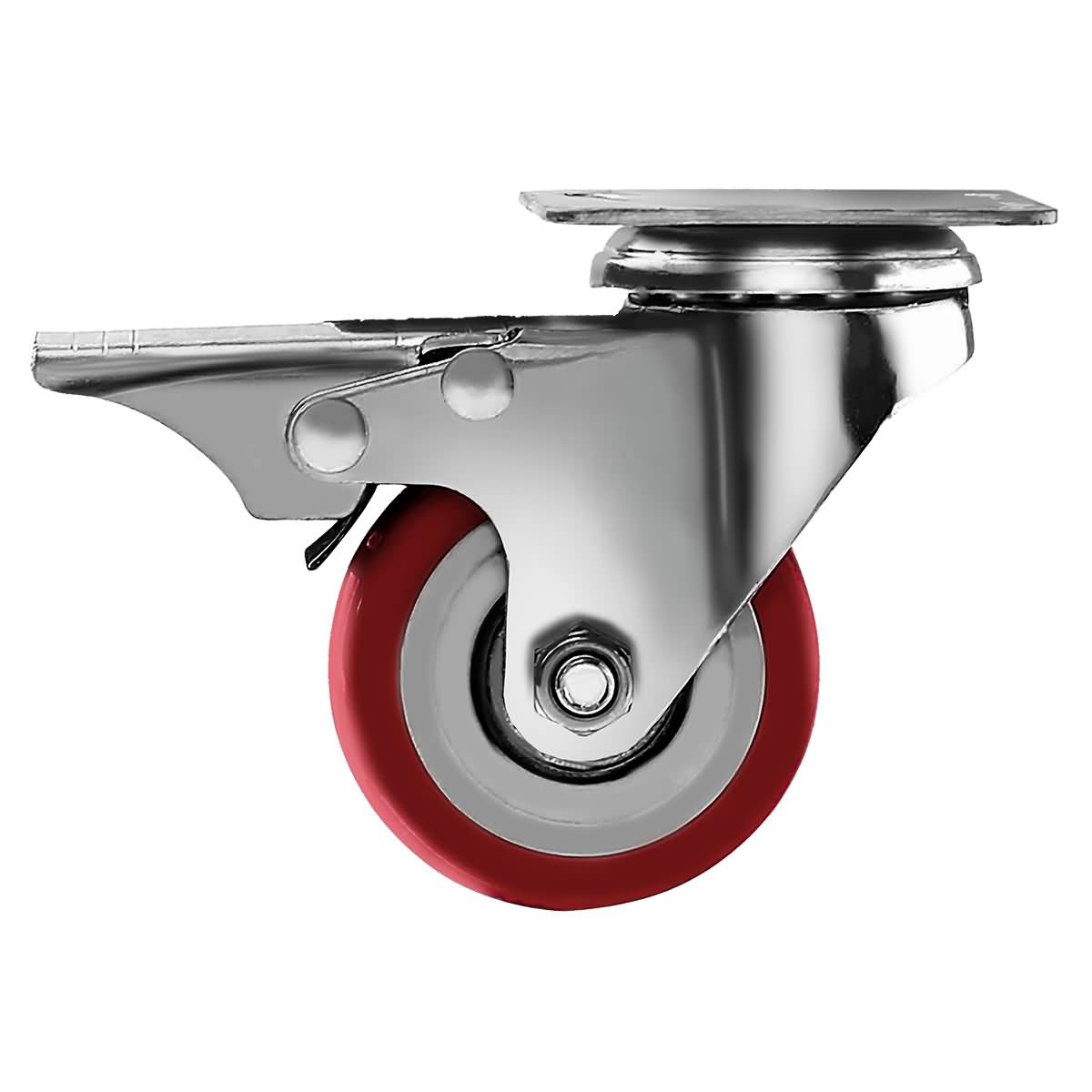 12 Pack 2 inch Red PU Swivel Caster With Brake - Factor Duty