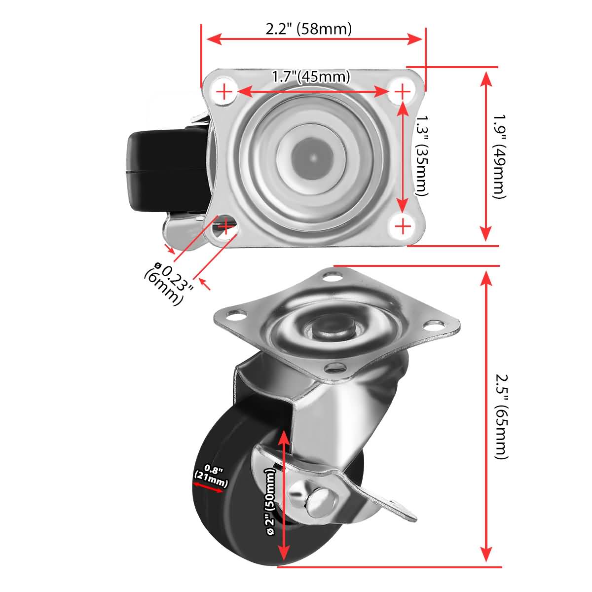24 Pack 2 Inch Hard Rubber Base Swivel Caster Wheels With Brake ...