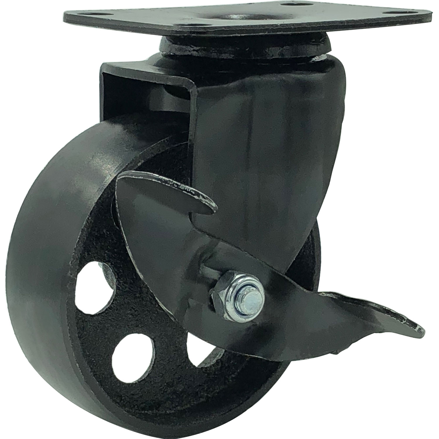4 Pack 3.5 Inch All Black Metal Swivel Wheel With Brake - Factor Duty