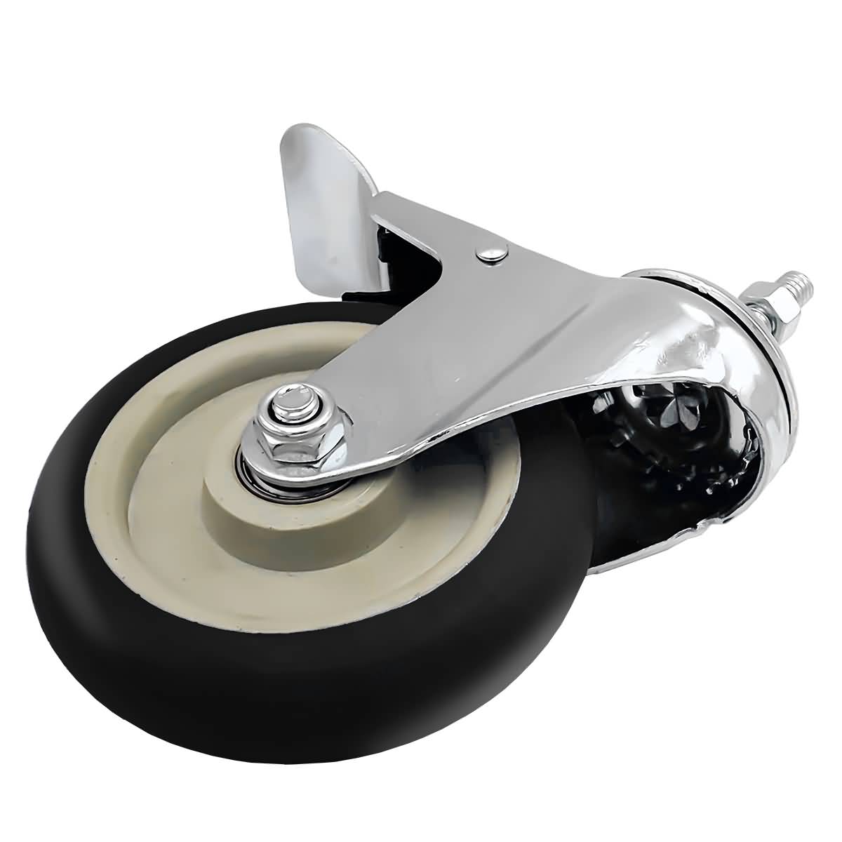 4 Pack 5 inch Black PU Swivel Stem Caster With Front Brake - Factor Duty