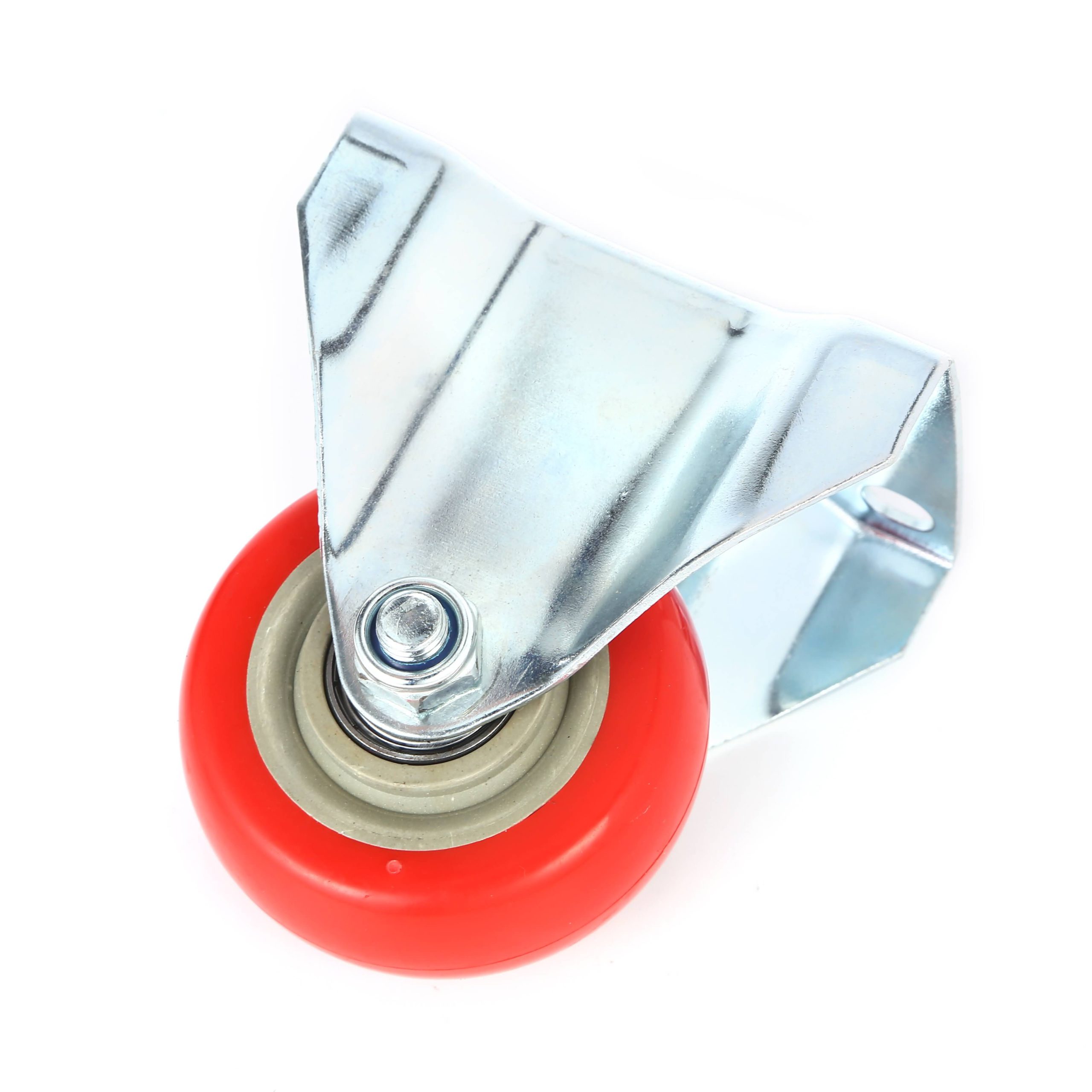 4 Pack 3 inch Red PU Non Swivel Fixed Rigid Caster - Factor Duty
