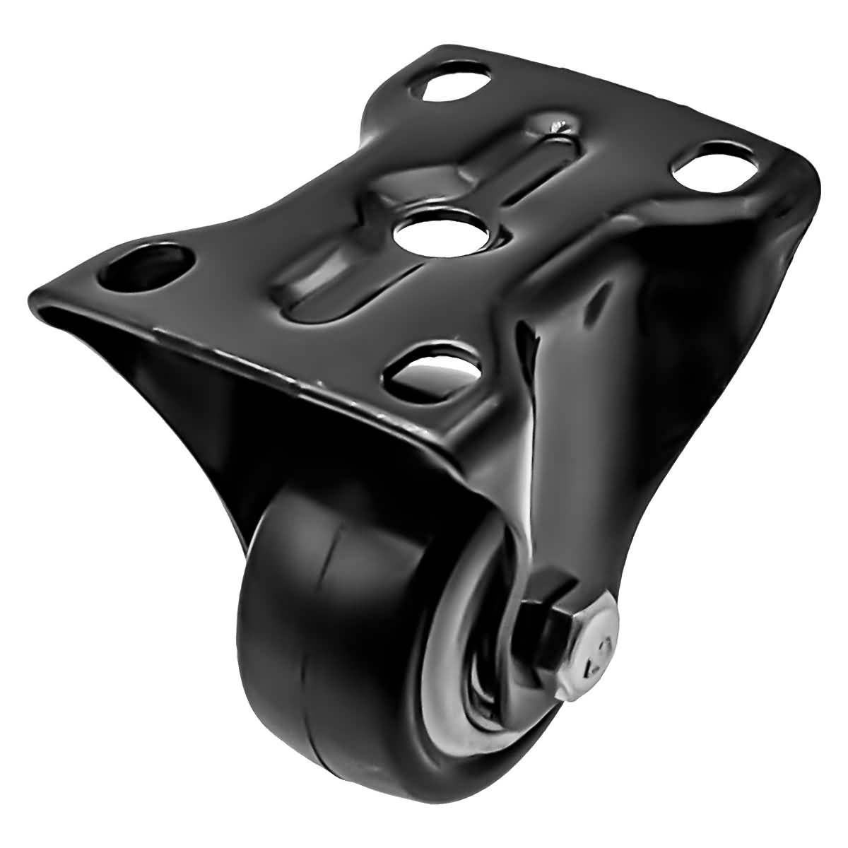 12 Pack 1.5 inch All Black PU Non Swivel Fixed Rigid Caster - Factor Duty