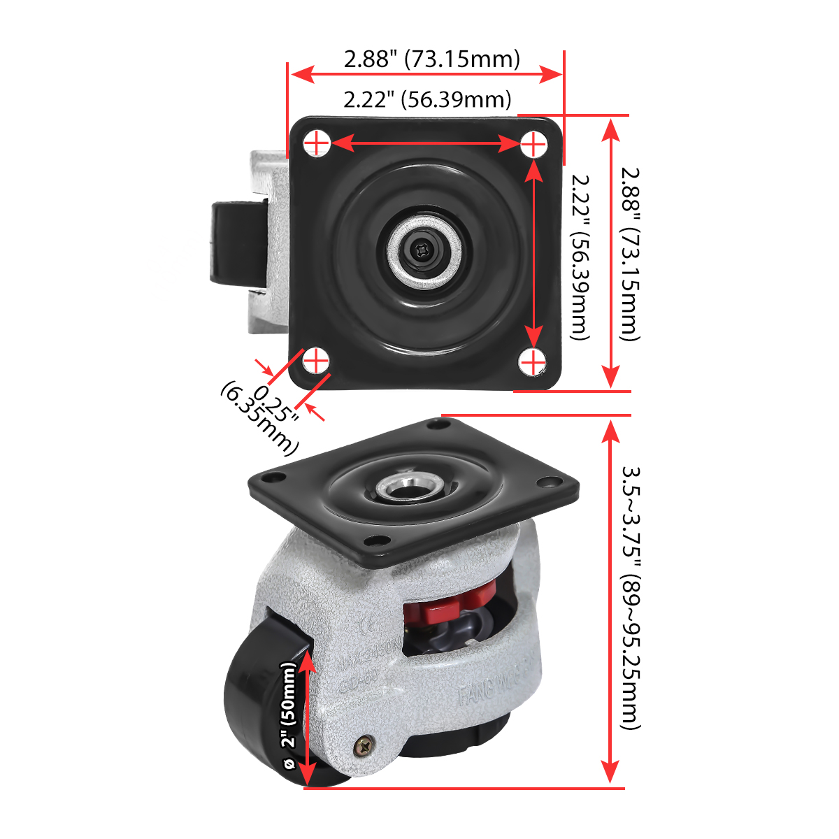 4 Pack 2 Inch Retractable Leveling Caster Wheels – Swivel Black Rubber ...