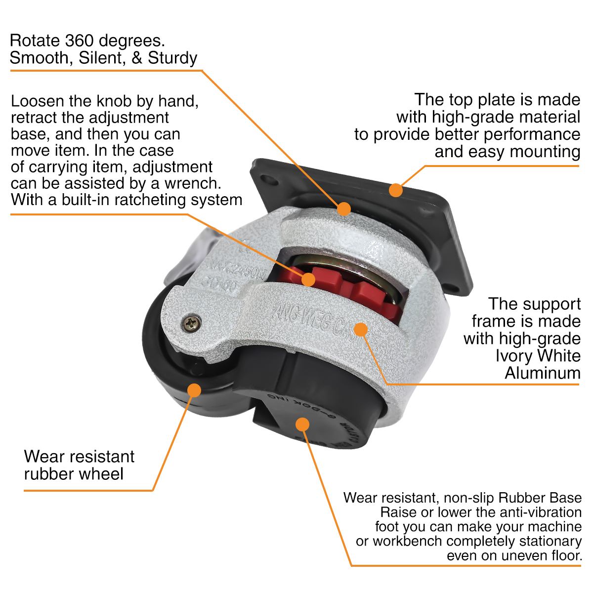 4 Pack 2 Inch Retractable Leveling Caster Wheels – Swivel Black Rubber ...
